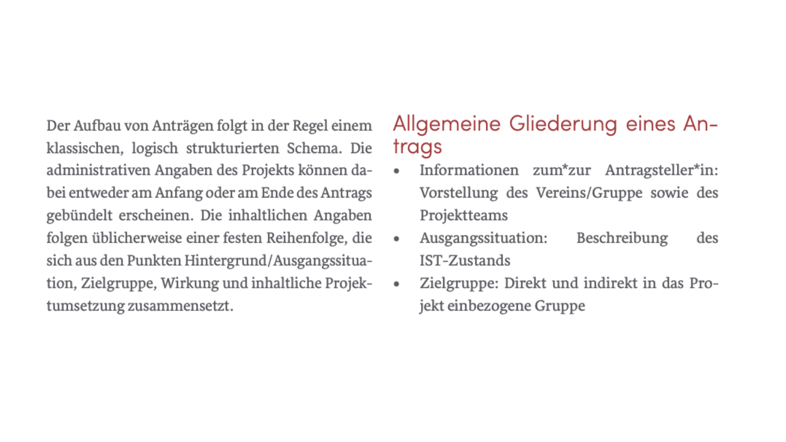 Leitfaden "Projektförderung" inkl. Tabellen-Vorlage